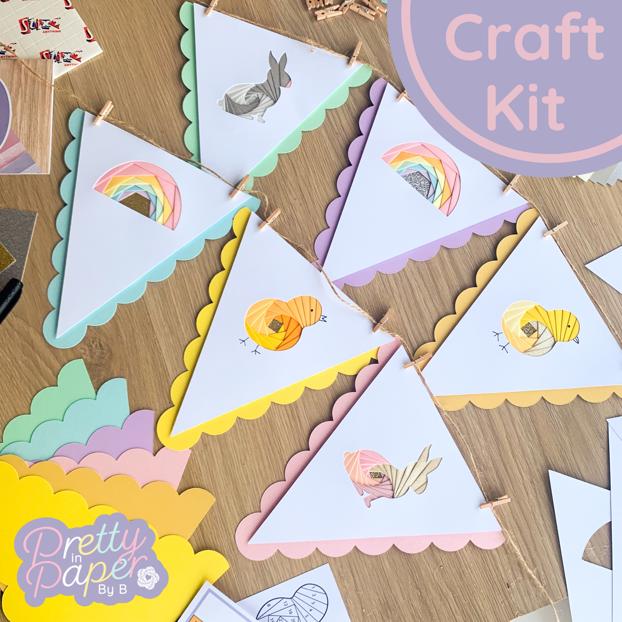 Spring Iris Folding Bunting Kit | Bunny Rabbit Chick Rainbow Craft Kit ...